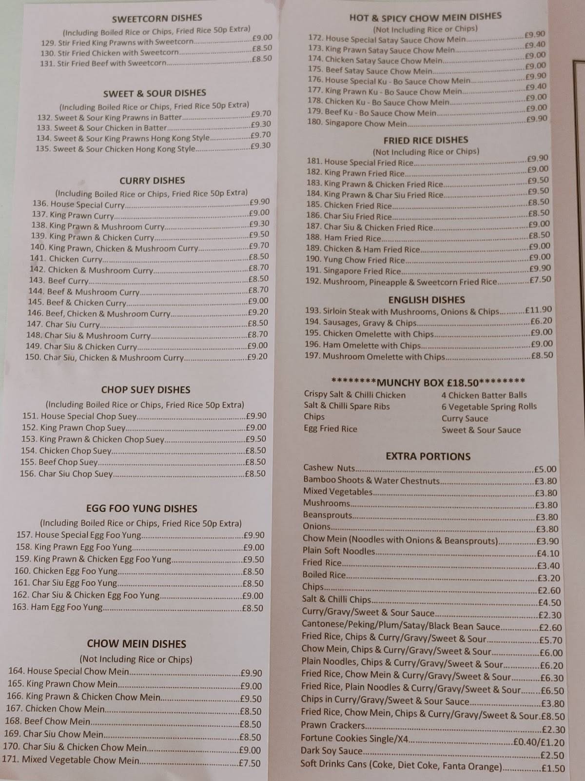 Menu at Newton Cantonese Chop Suey House fast food, Newcastle upon Tyne