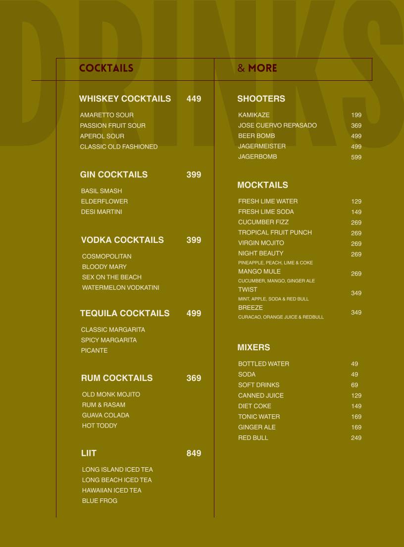 Menu at Next Round Bar & Kitchen, Hyderabad