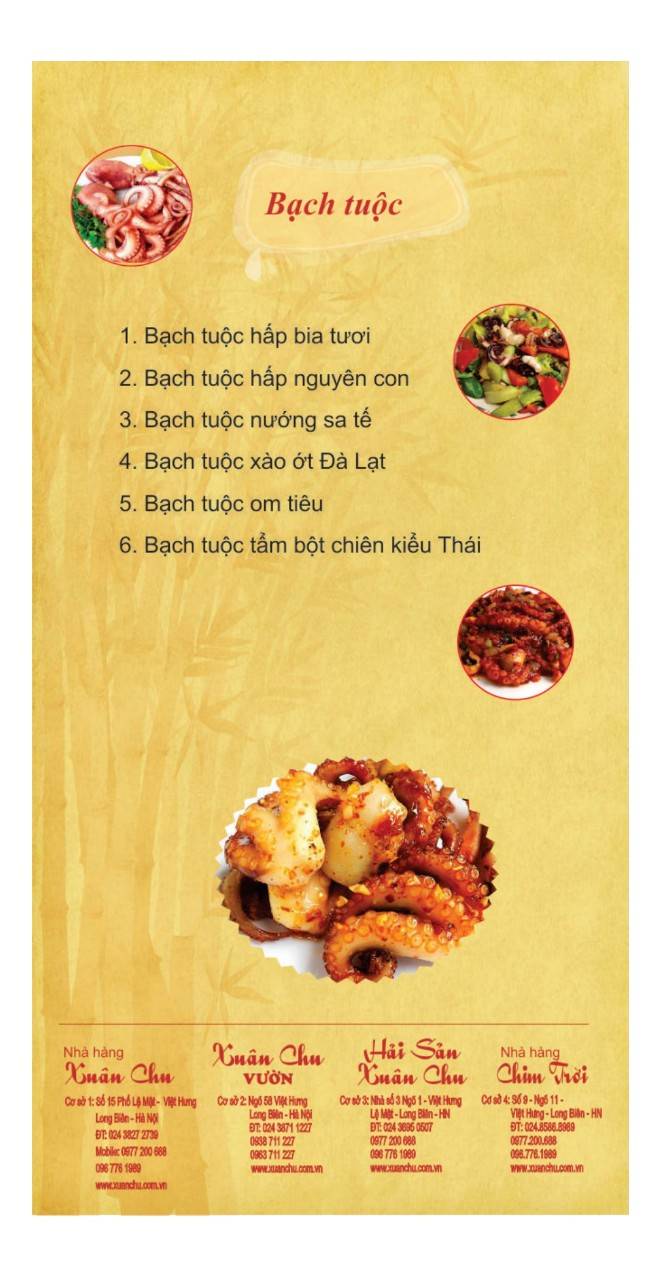 Menu at Nhà hàng Xuân Chu restaurant, Hanoi