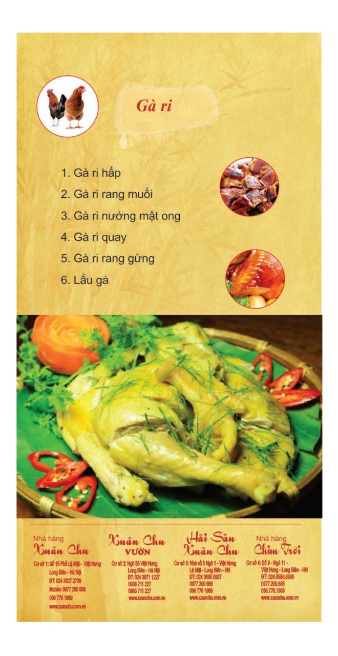 Menu at Nhà hàng Xuân Chu restaurant, Hanoi