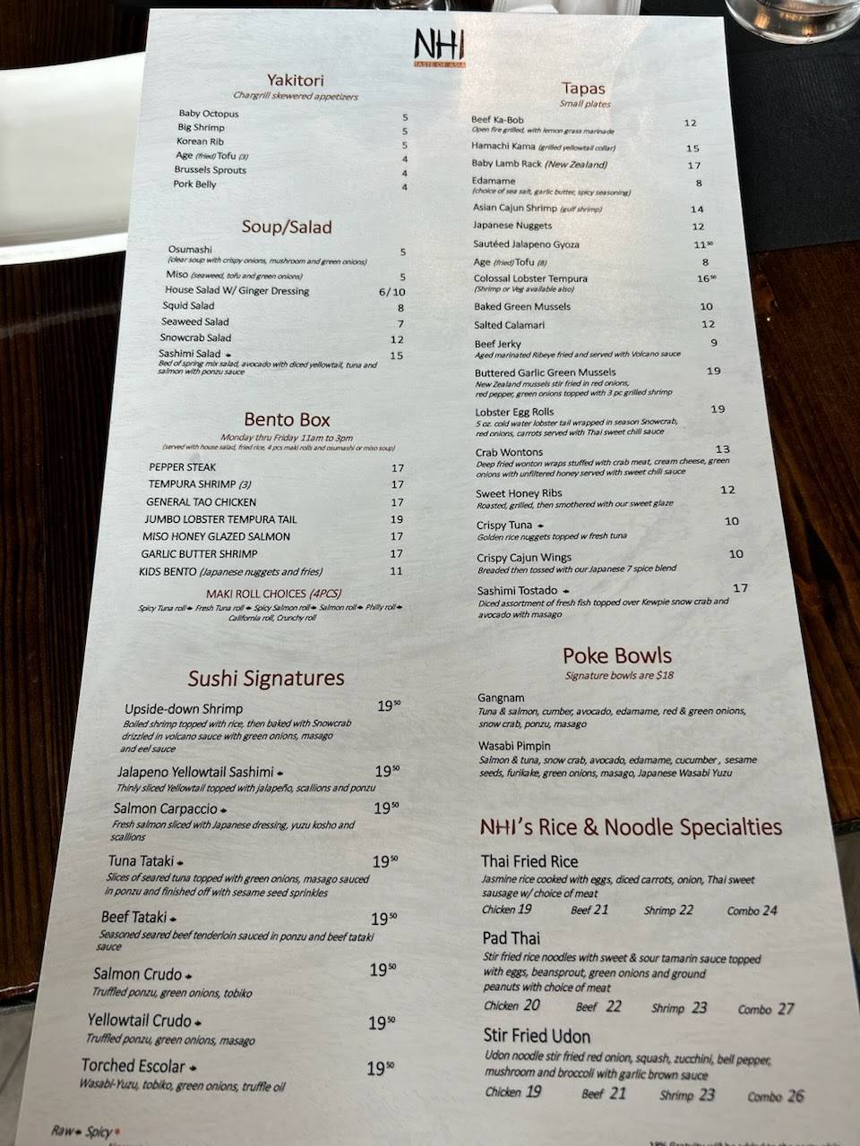 Menu at Nhi Taste of Asia restaurant, Lafayette