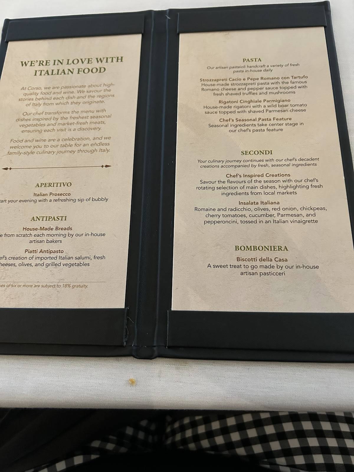 Menu at Corso: Endless Family-Style Italian pub & bar, Niagara Falls