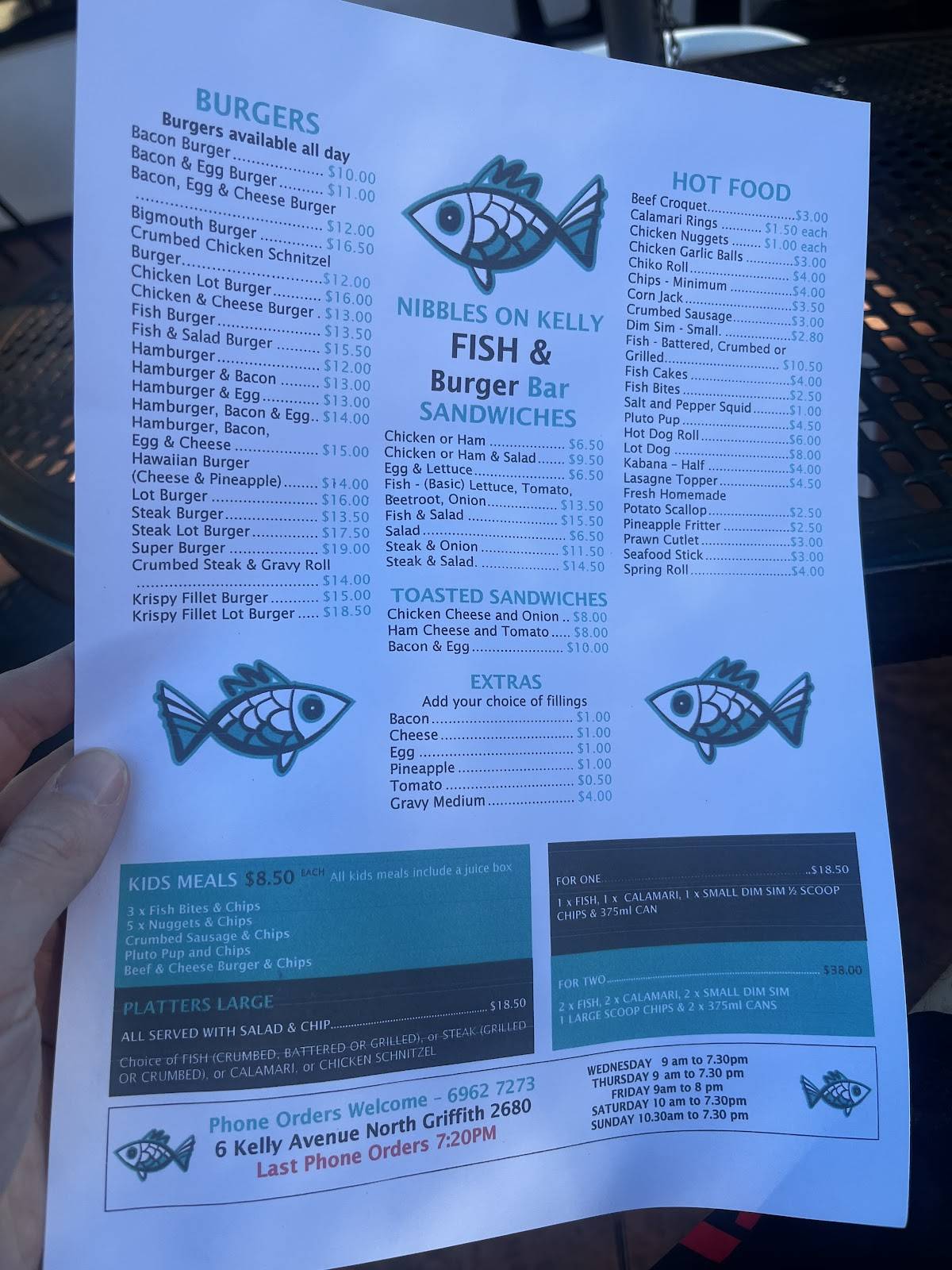 Menu at Nibbles On Kelly restaurant, Griffith