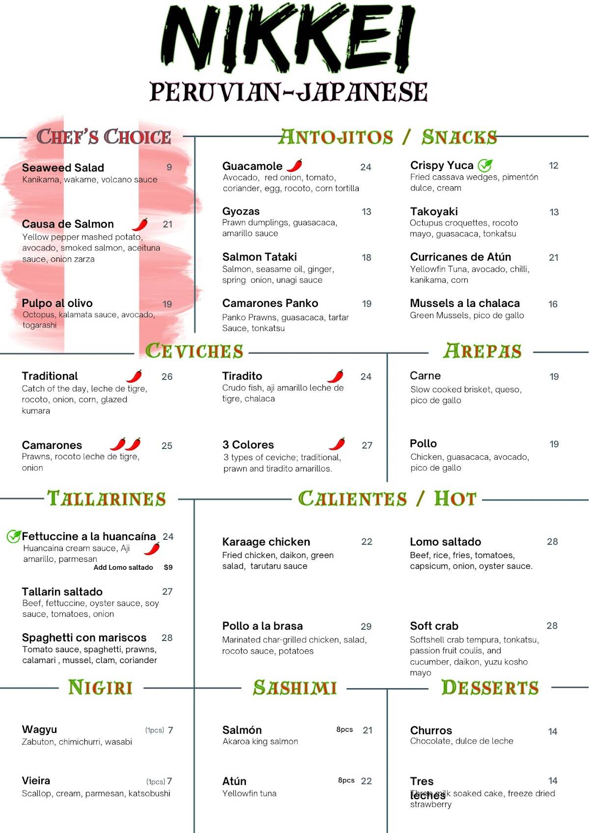 Carta de Nikkei Restaurant, Christchurch