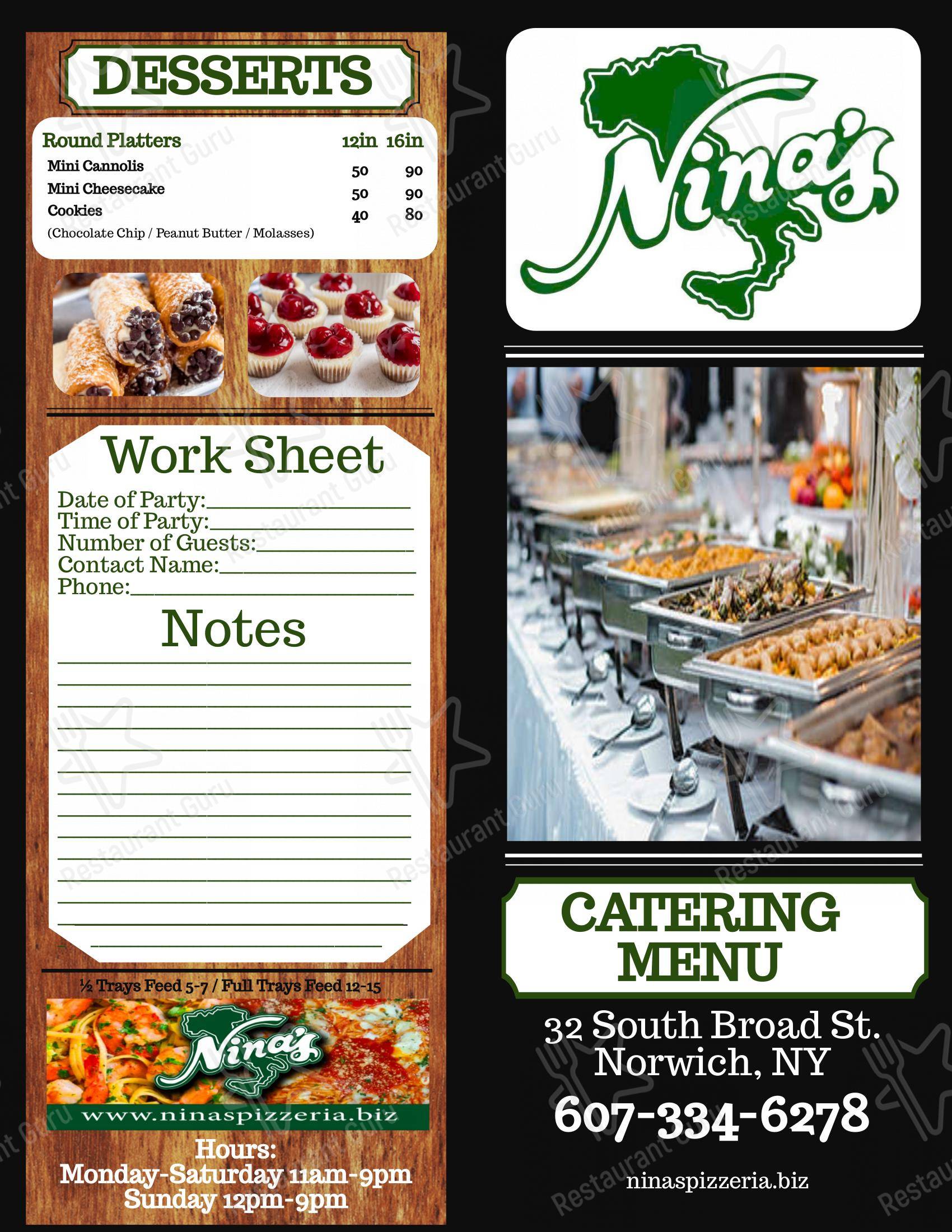 Menu at Nina's Pizzeria & Restaurant, Norwich