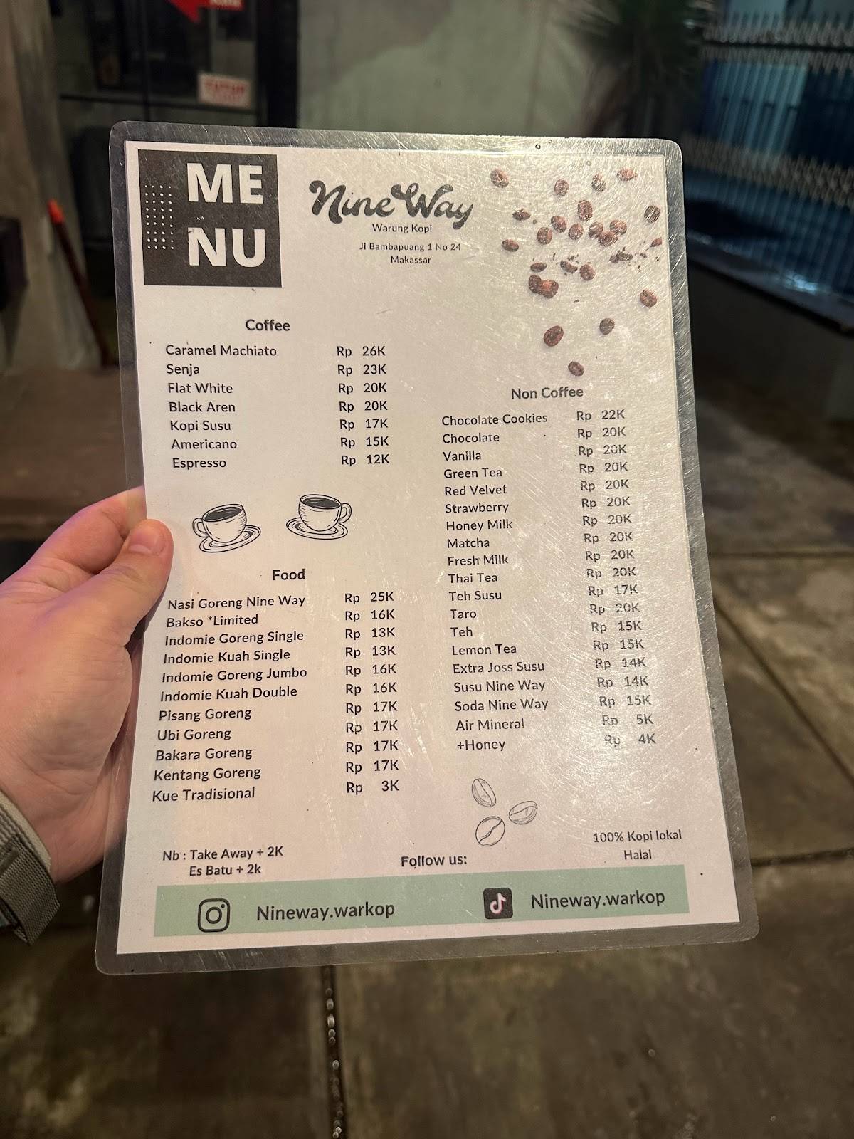 Menu at Nine Way Warkop, Makassar