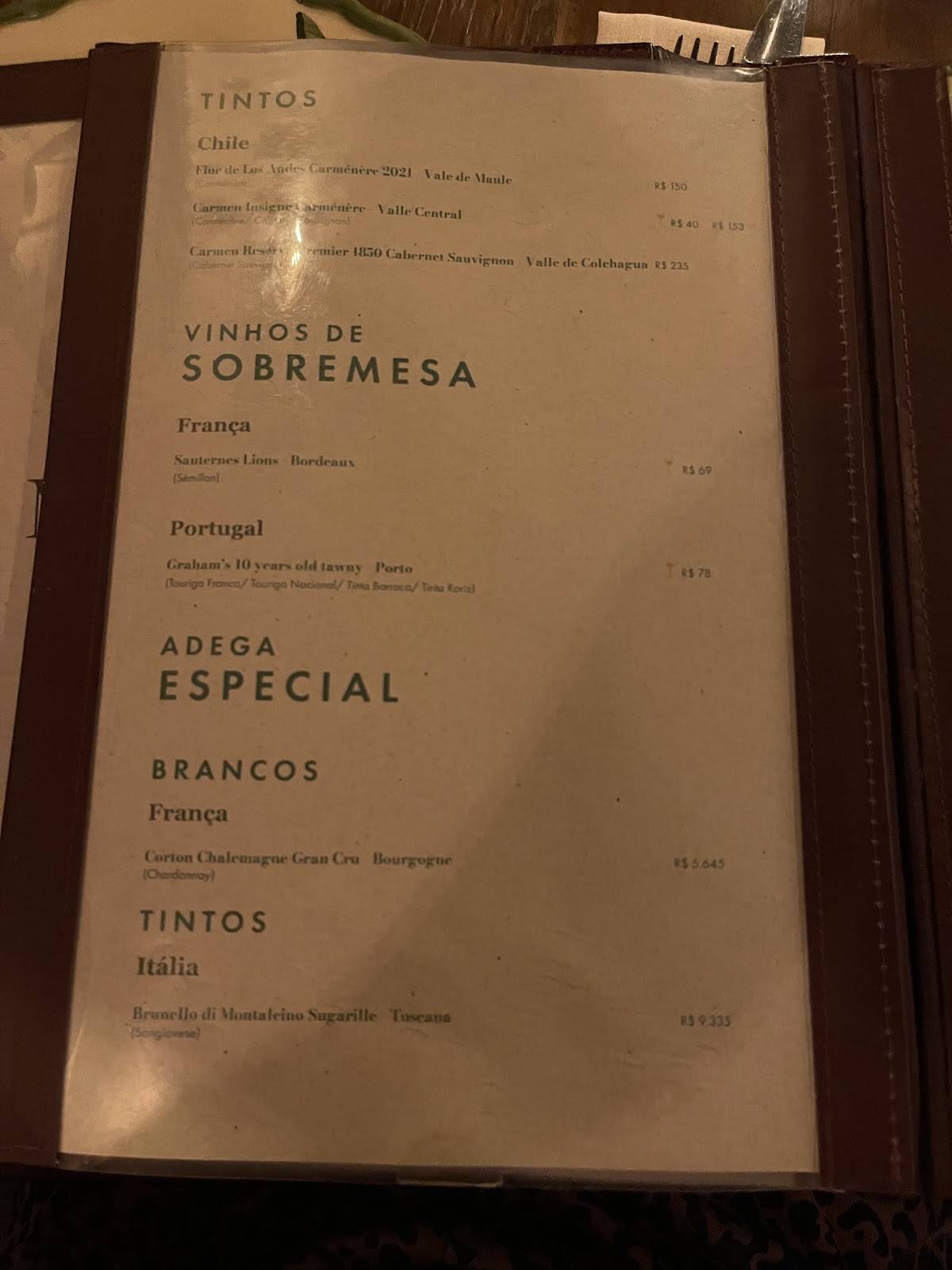 Menu at Nino Cucina restaurant, Rio de Janeiro, R. Barão da Torre