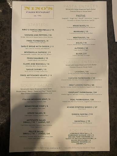 Menu at Nino's Italian Restaurant, North Ridgeville