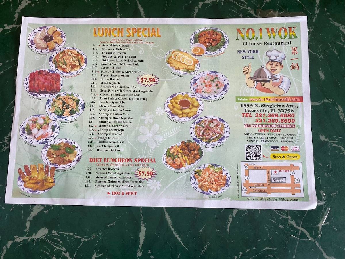 Menu at No. 1 Wok restaurant, Titusville