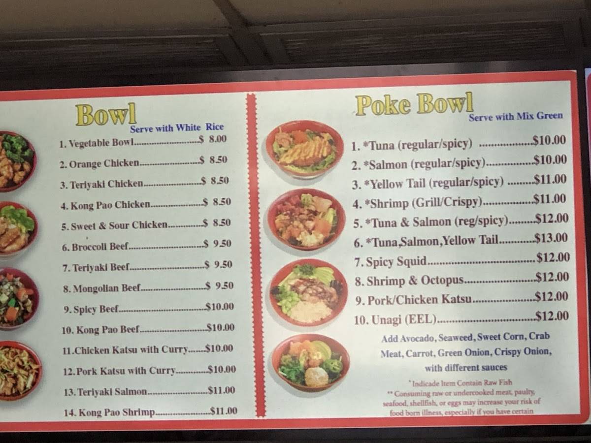 Menu at NoRa Asian Fresh restaurant, Tempe, 818 W Broadway Rd STE 108