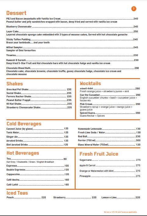 Menu at Noida Social, Noida
