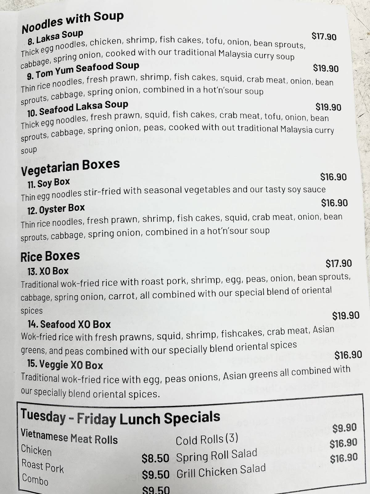 Menu at Noodle House restaurant, Ridgehaven