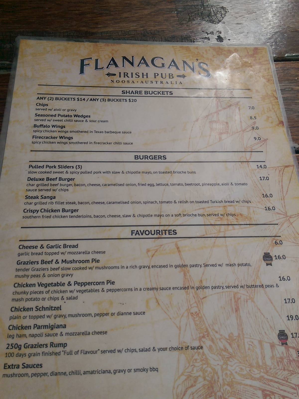 Menu at Noosa Reef Hotel restaurant, Noosa Heads