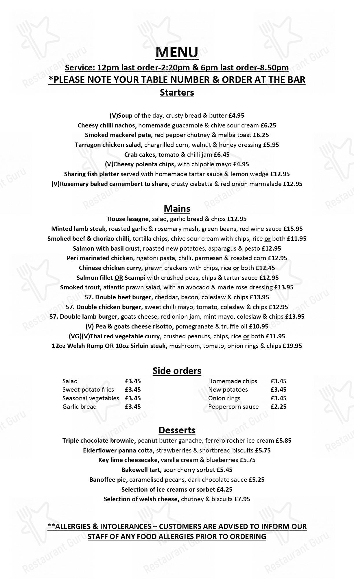Menu at Norbar Seafood Restaurant & Bar, Barmouth, Llanaber