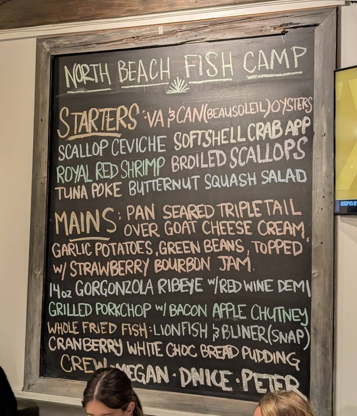 Menu at North Beach Fish Camp pub & bar, Neptune Beach