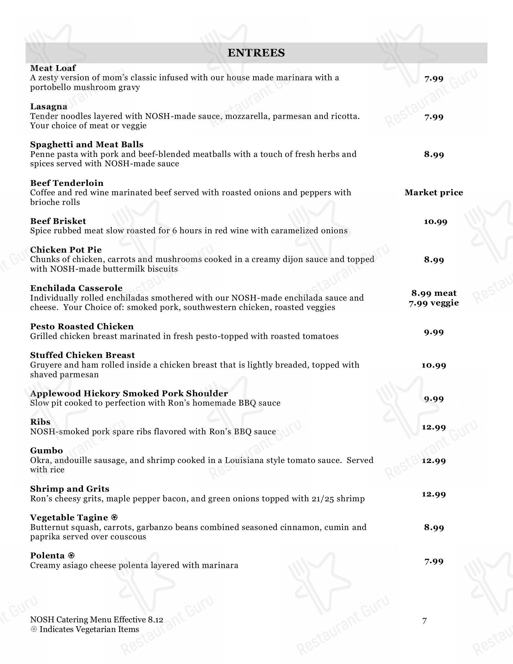 Menu at Nosh at Jo Rae Cafe, Durham