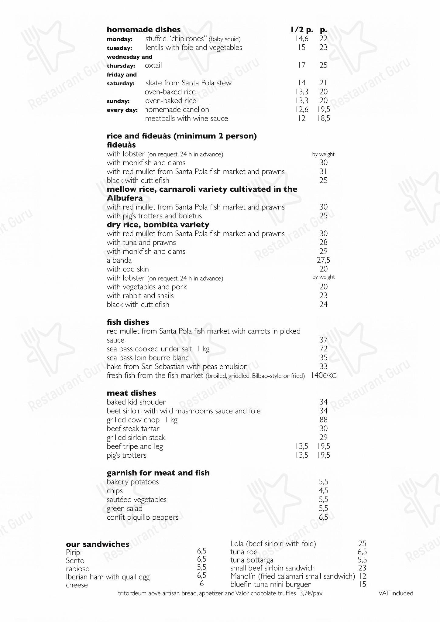 Carta del restaurante Nou Manolín, Alicante, C. Villegas