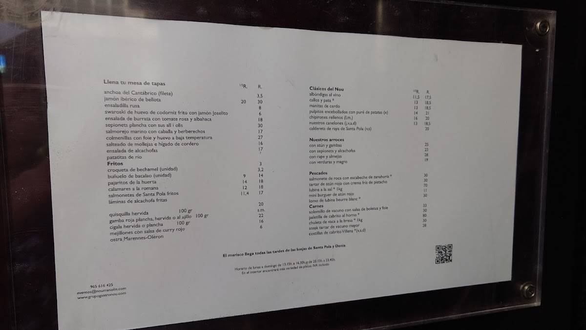 Carta del restaurante Nou Manolín, Alicante, Calle Villegas