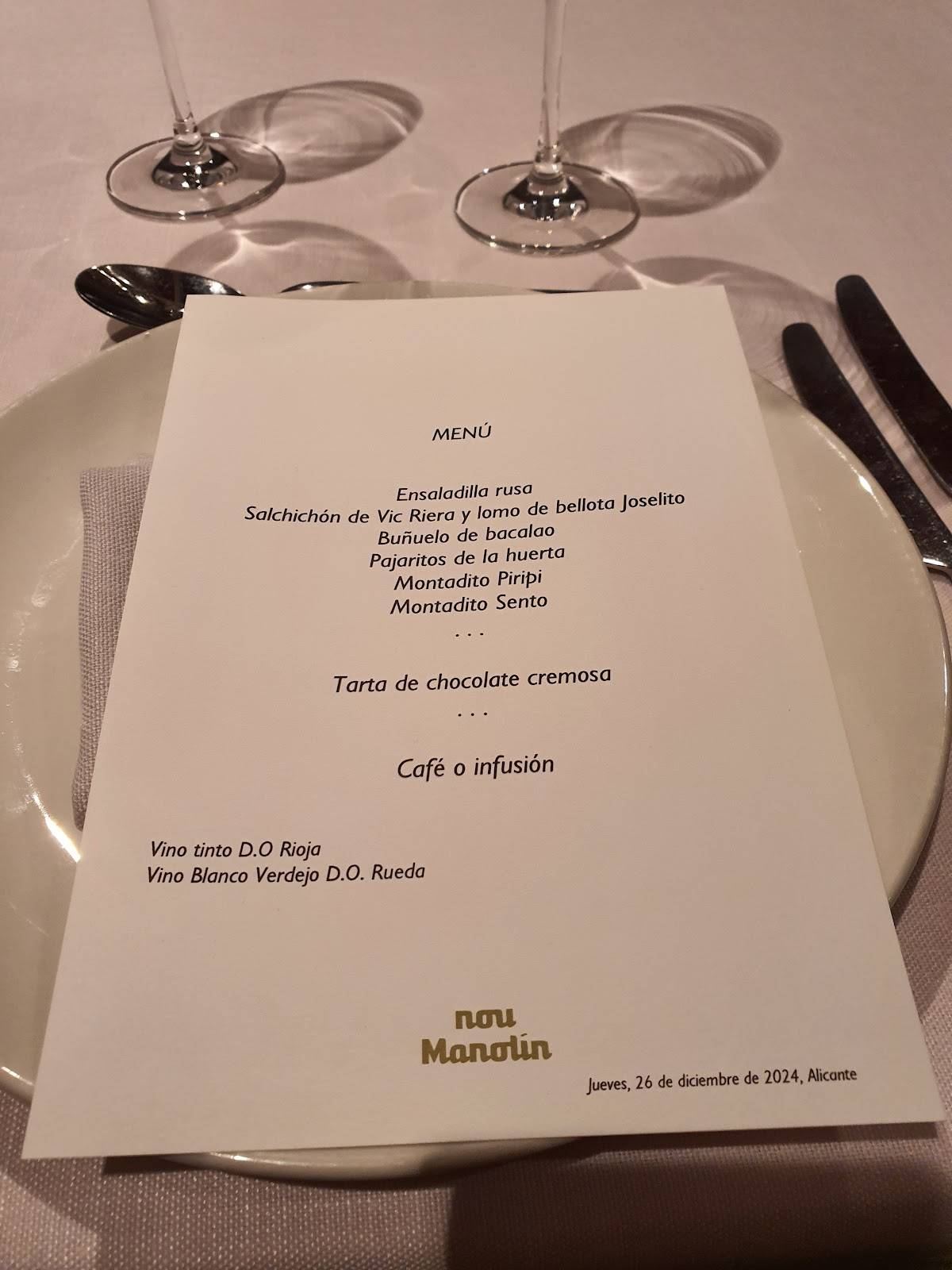 Carta del restaurante Nou Manolín, Alicante, C. Villegas