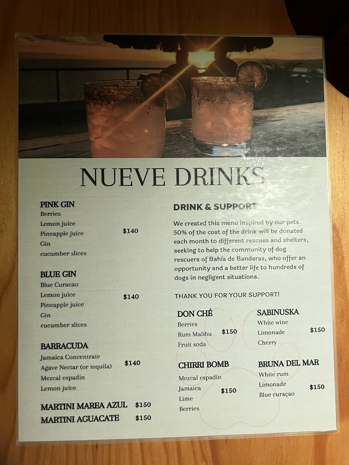 Menu at Nueve Rooftop & Snackbar, Bucerías