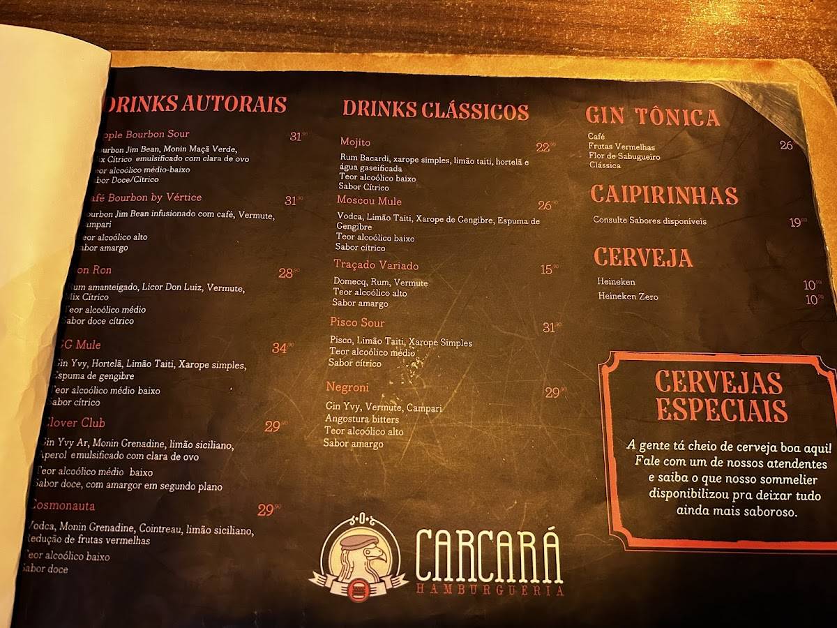 Menu em O Carcará Hamburgueria restaurante, Brasília