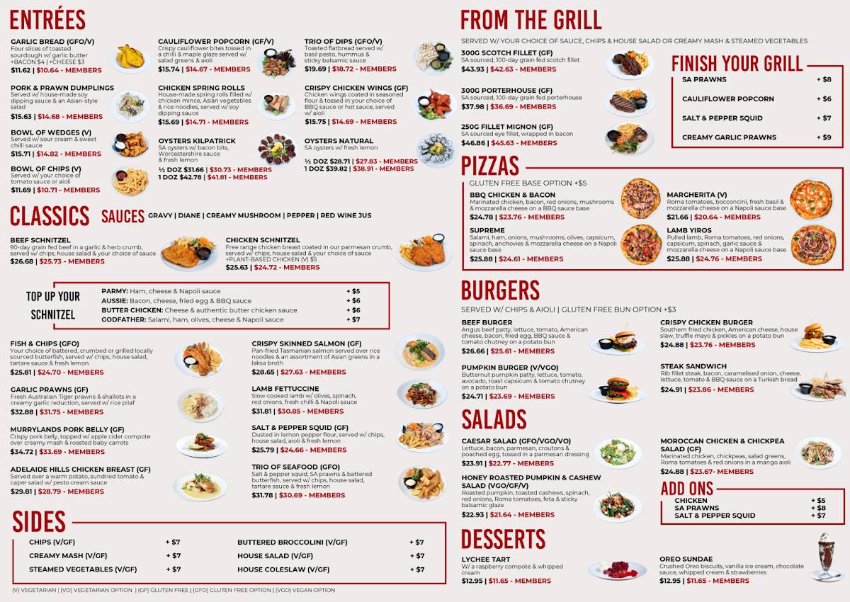 Menu at O.G. Hotel pub & bar, Klemzig, 246 North East Road
