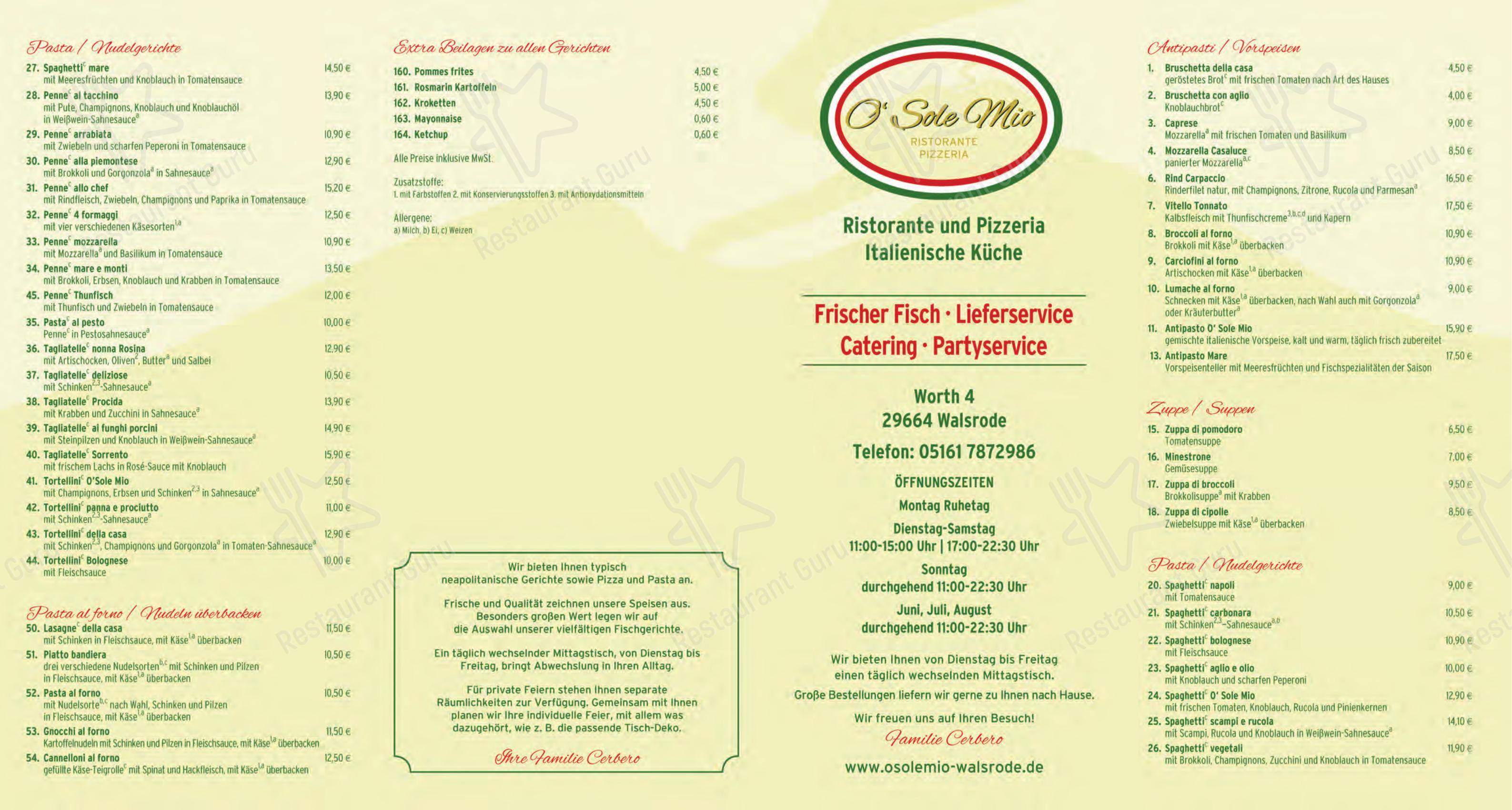 Speisekarte von O´Sole Mio restaurant, Walsrode