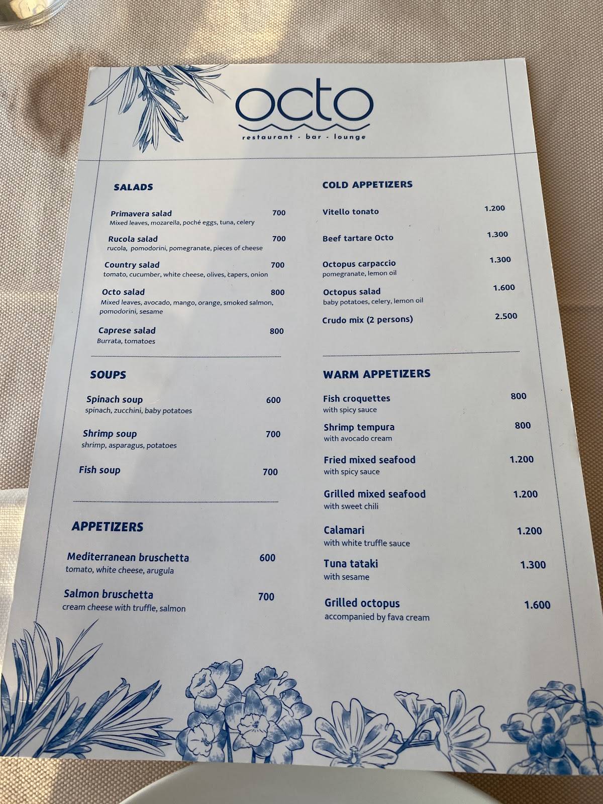 Speisekarte von OCTO Restaurant Bar Lounge, Albanien