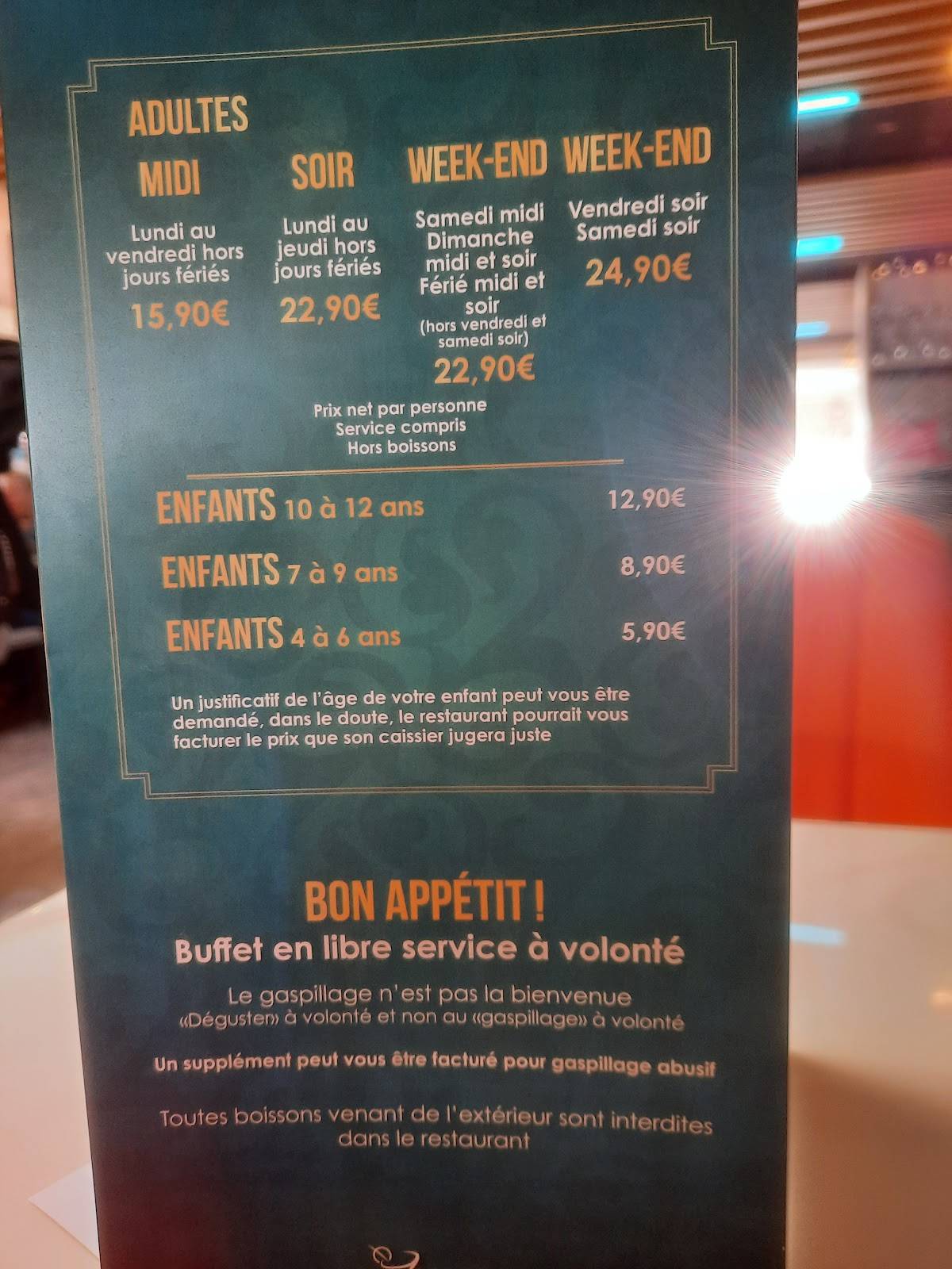 Menu au O'Ciel BUFFET restaurant, Flers