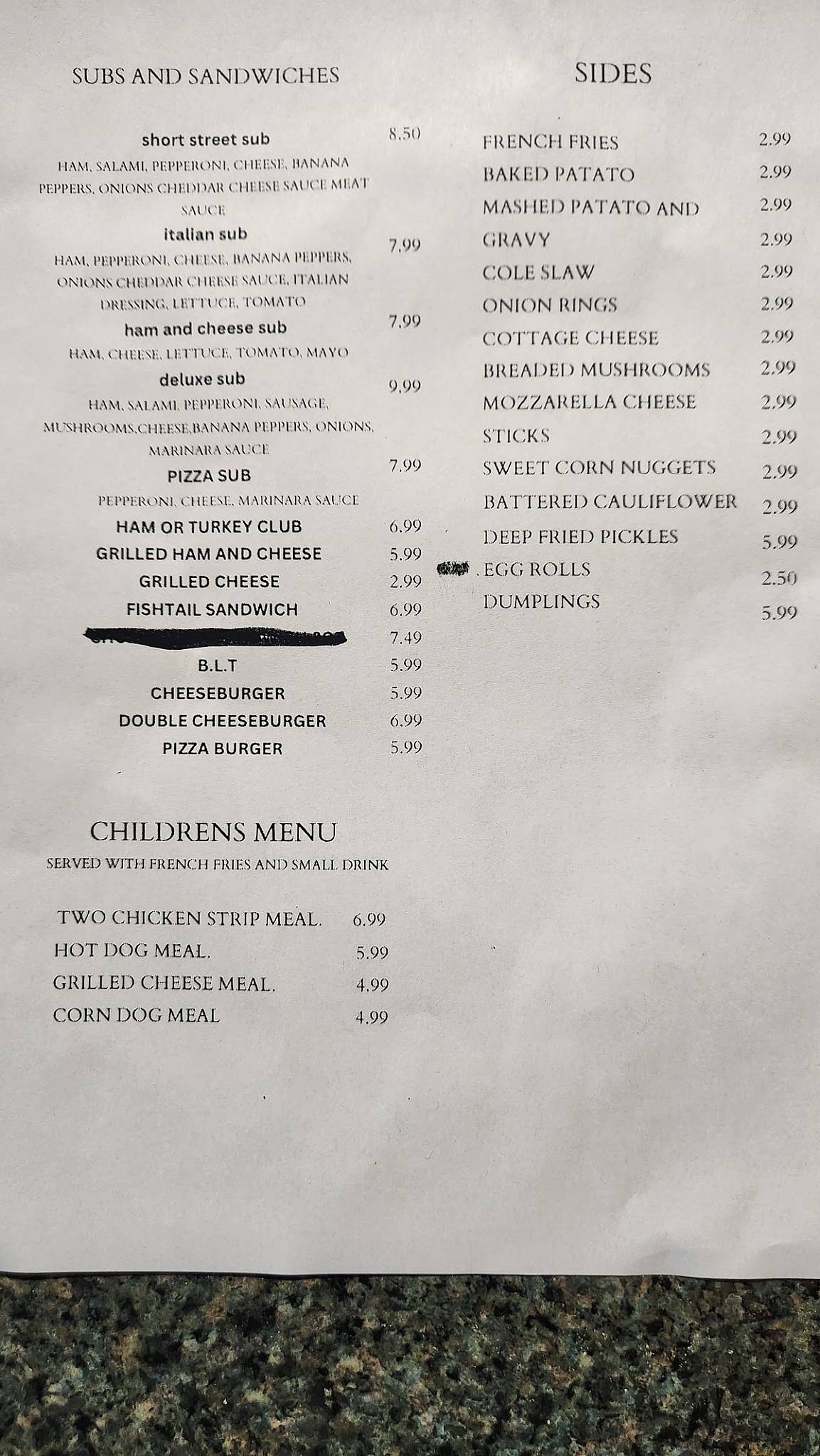 Menu at OH’S Kitchen restaurant, Glouster