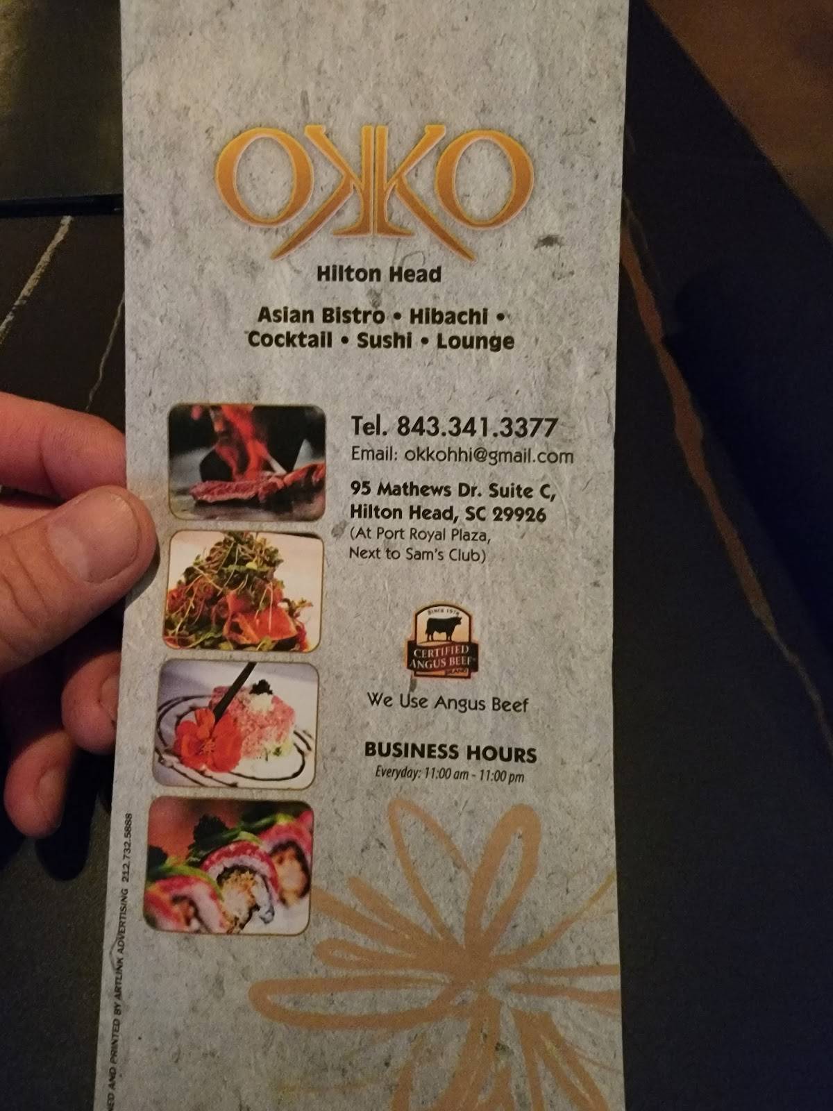 Menu at OKKO Japanese Sushi & Hibachi Restaurant, Hilton Head Island