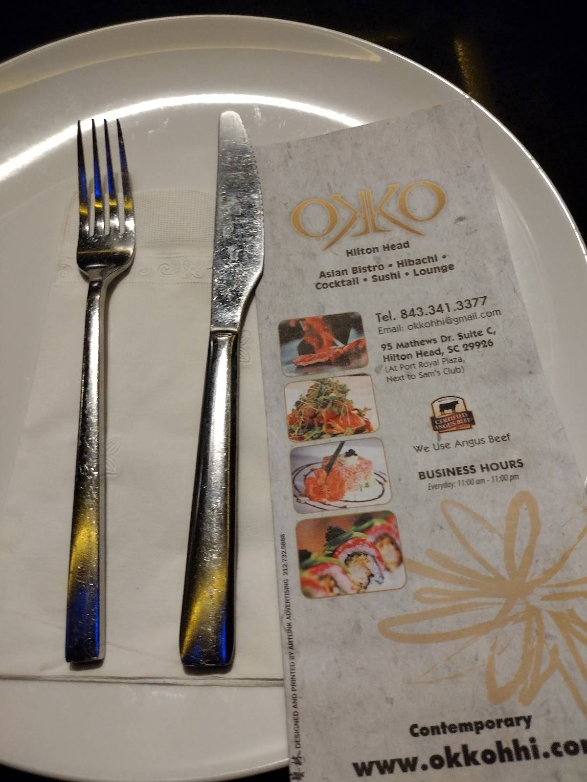 Menu at OKKO Japanese Sushi & Hibachi Restaurant, Hilton Head Island