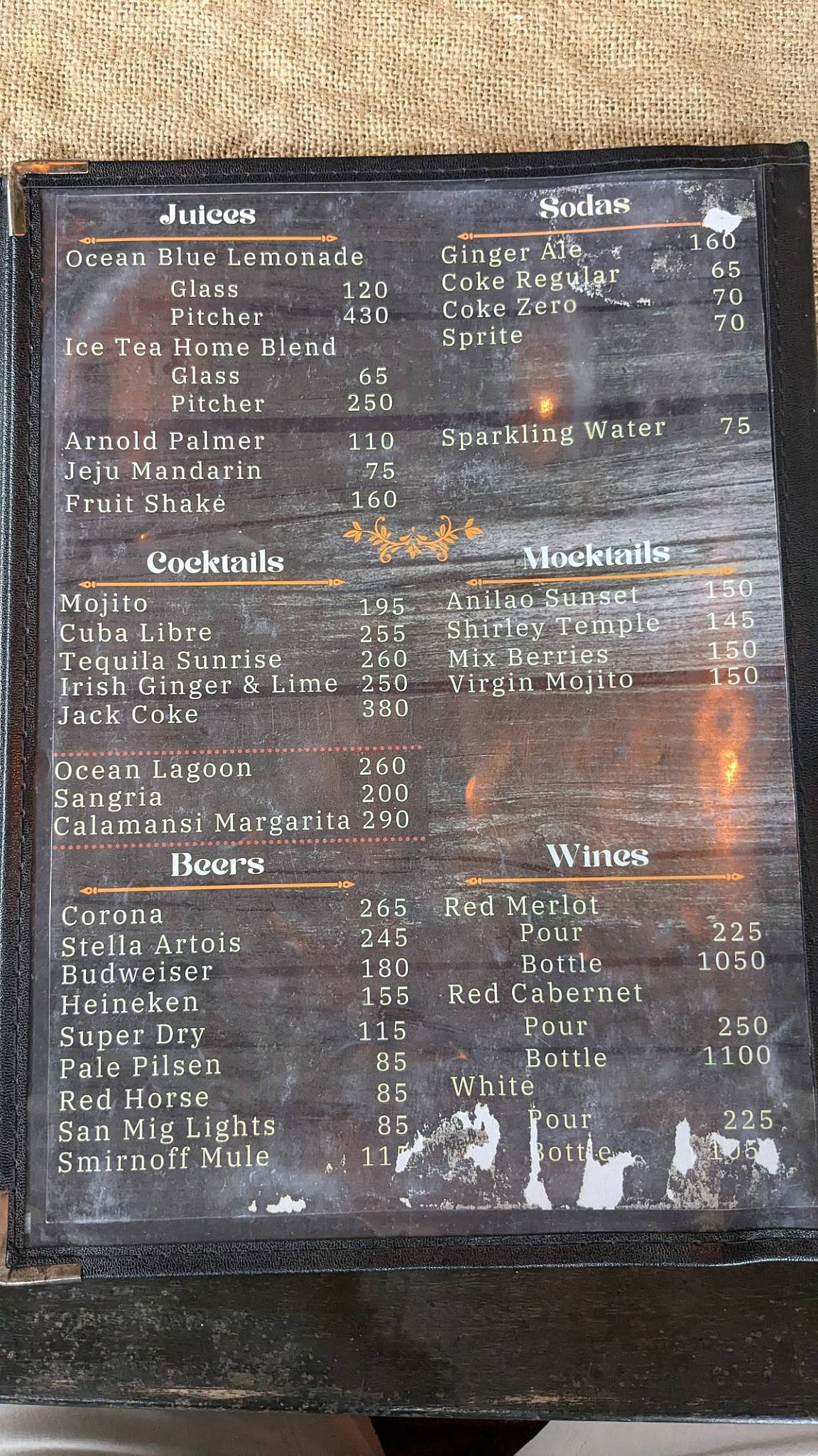 Menu at OMG! Olvida & Myra's Grill pub & bar, Mabini