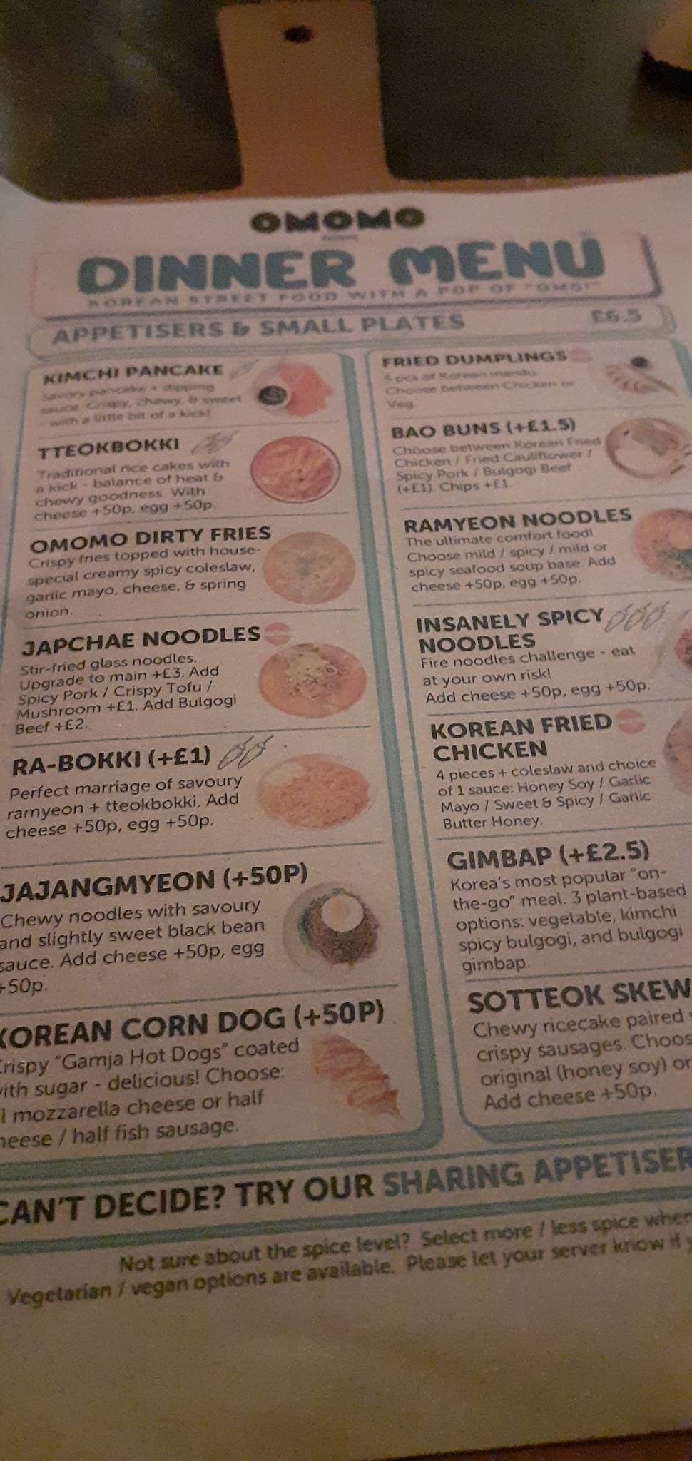Carta del restaurante OMOMO Korean Street Food + Bubble Tea, Derby