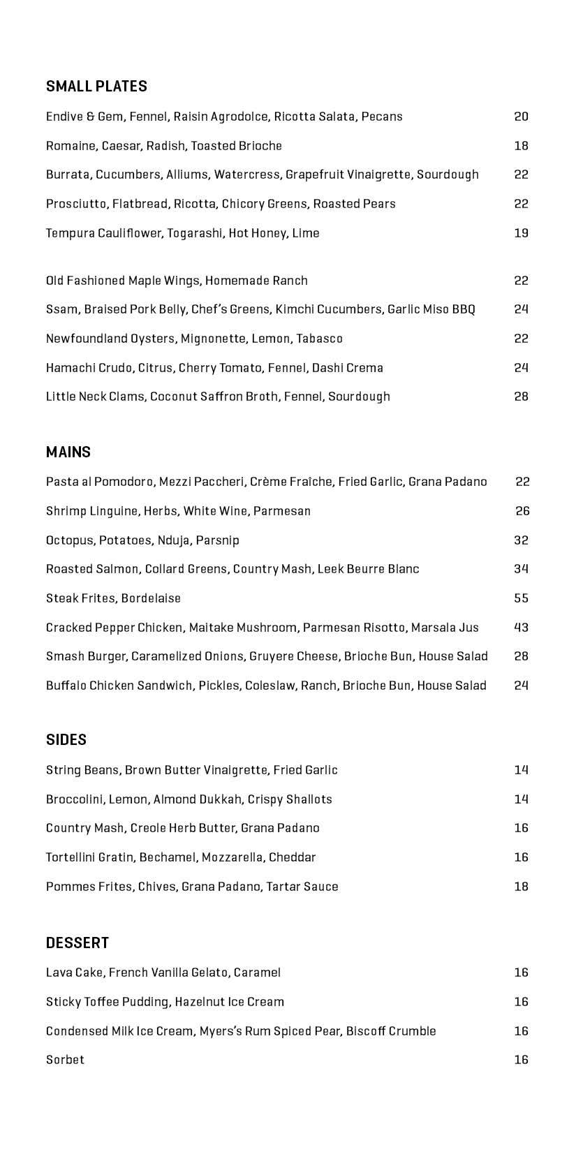 Menu at ONE Dine at One World Observatory restaurant, New York City