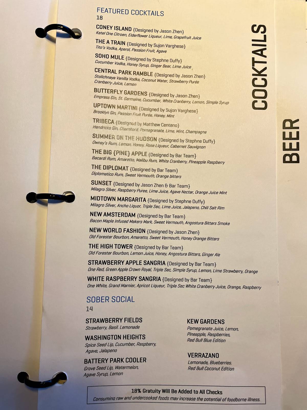 Menu at ONE Dine at One World Observatory restaurant, New York City