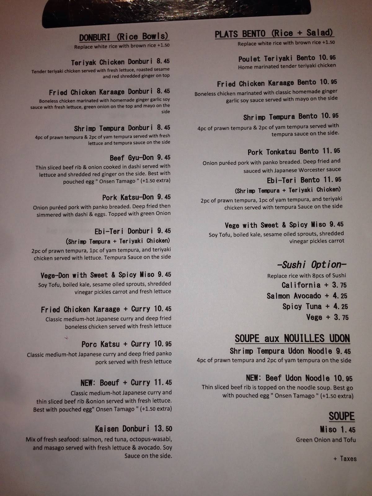 Menu au Café Osmo, Montréal