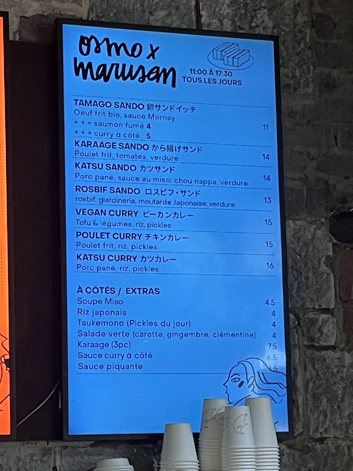 Menu at OSMO X MARUSAN Café-Terrasse, Montréal