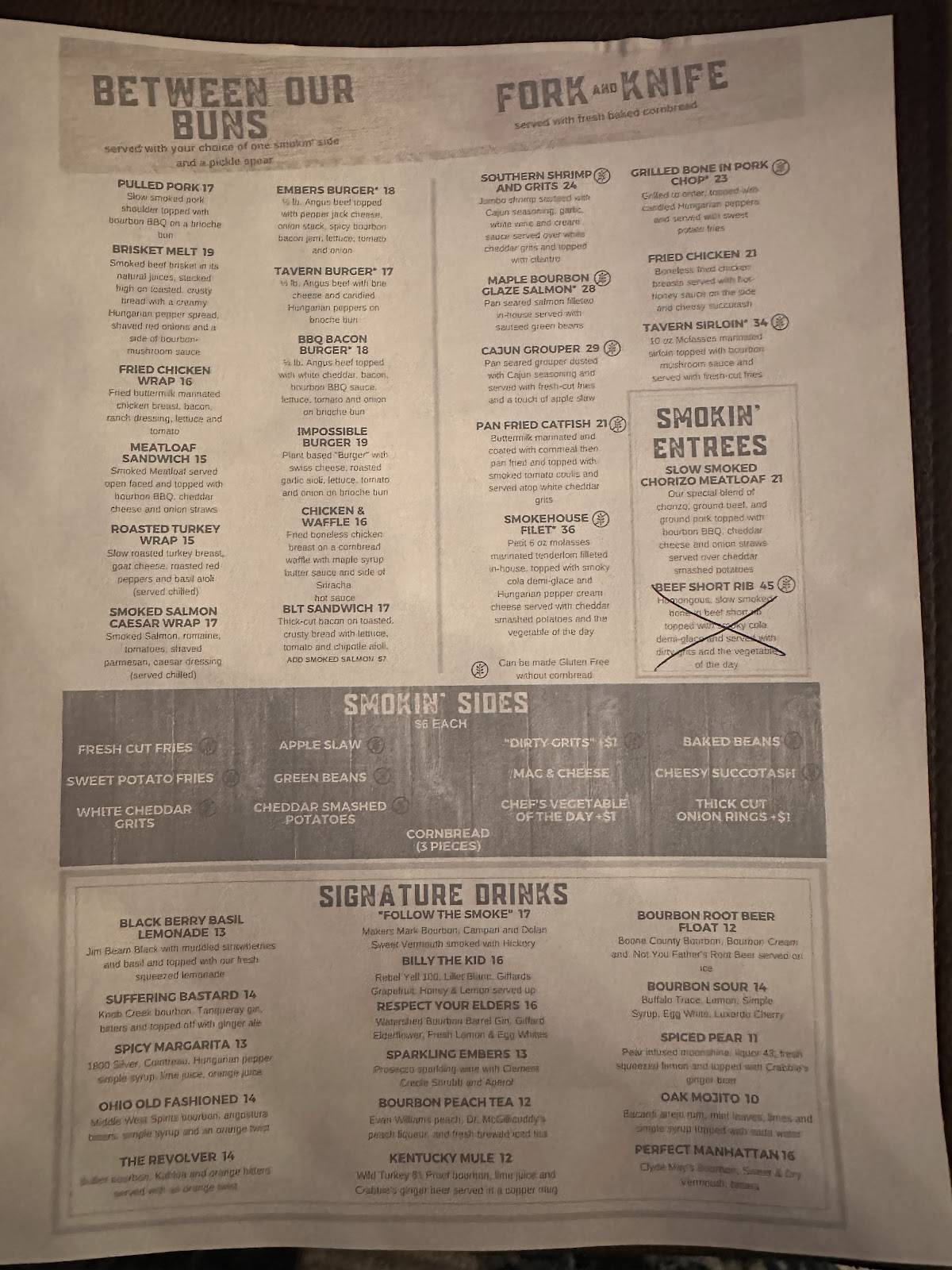 Menu at Oak and Embers Tavern Hudson pub & bar, Hudson