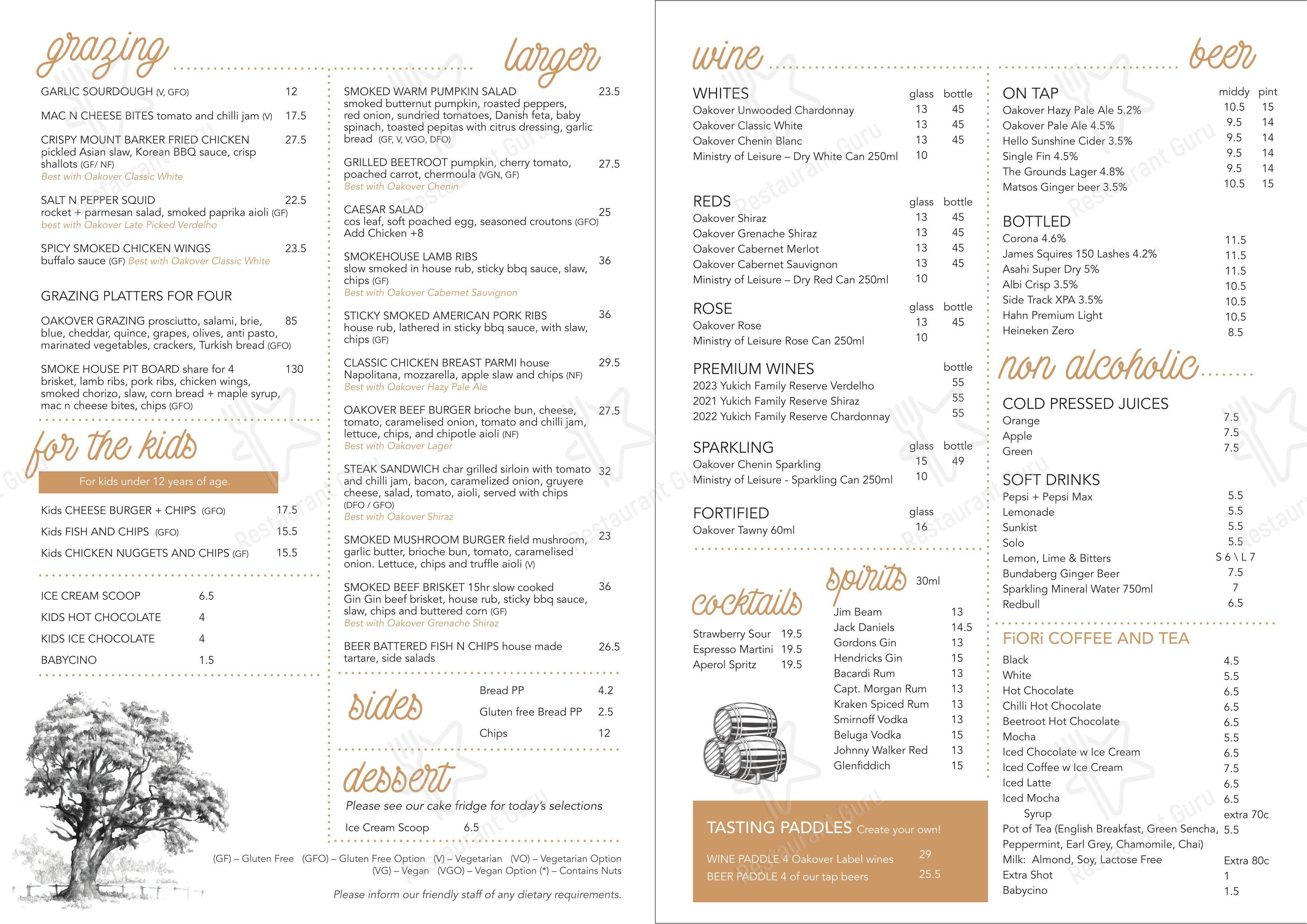 Menu at Oakover Grounds restaurant, Middle Swan, 80 Yukich Cl