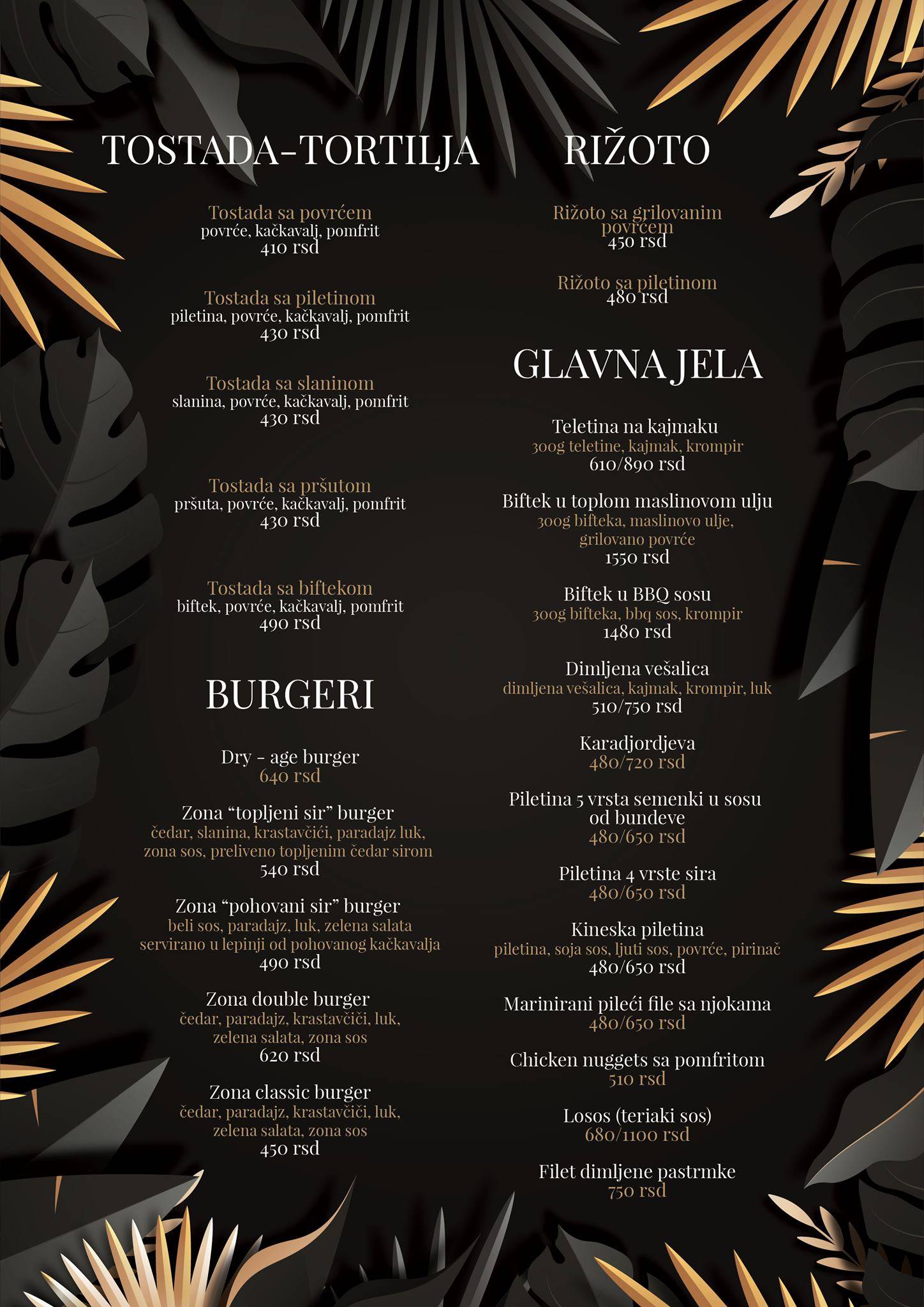 Menu at Zona Lounge Bar/Restoran, Obrenovac