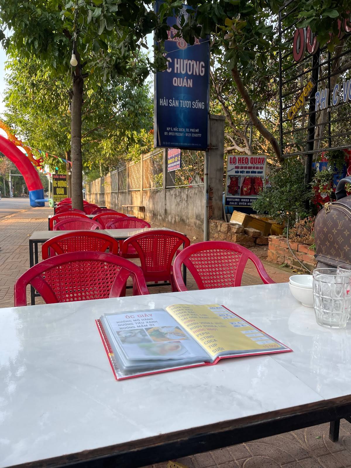 Menu at Ốc Hương Quán restaurant, Vietnam, Bình Giã