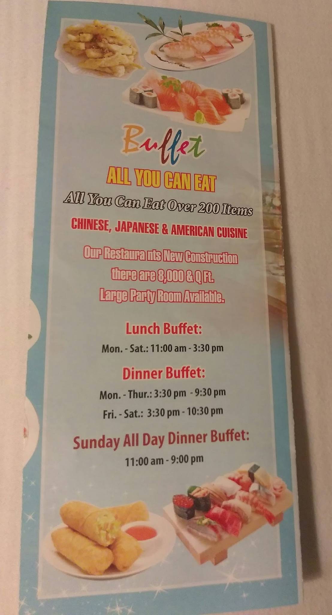 Menu at Ocean Star Super Buffet restaurant, Houma, W Park Ave