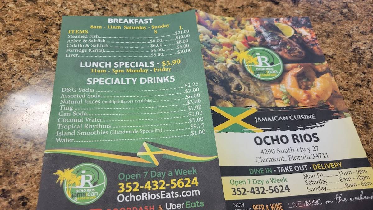 Menu at Ocho Rios Jamaican Restaurant, Clermont