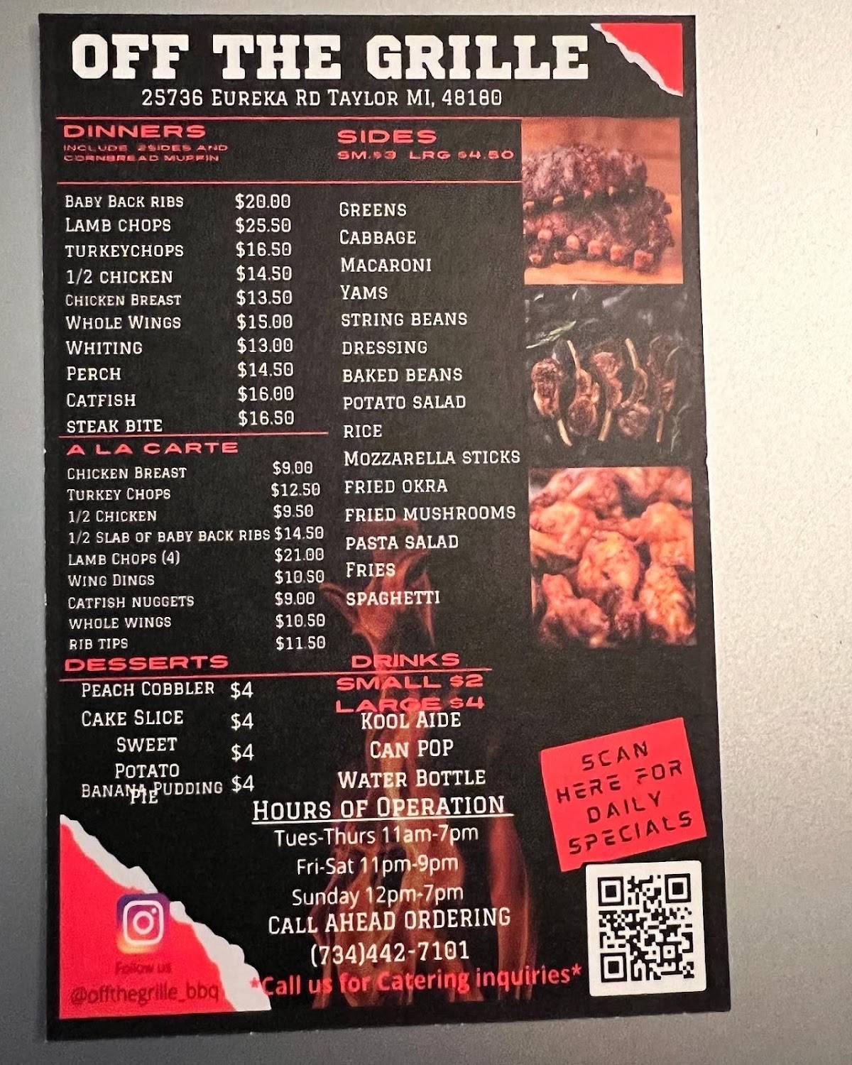 Menu at Off The Grille BBQ and Soulfood, Taylor