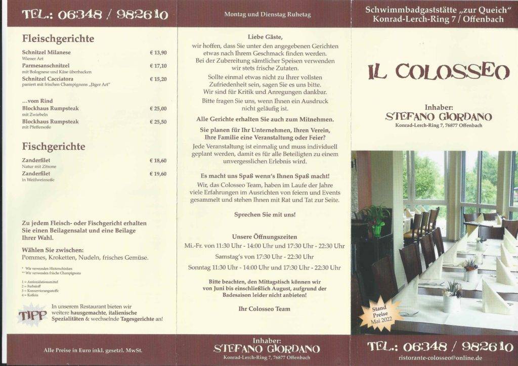Speisekarte von IL COLOSSEO restaurant, Offenbach an der Queich, Konrad ...