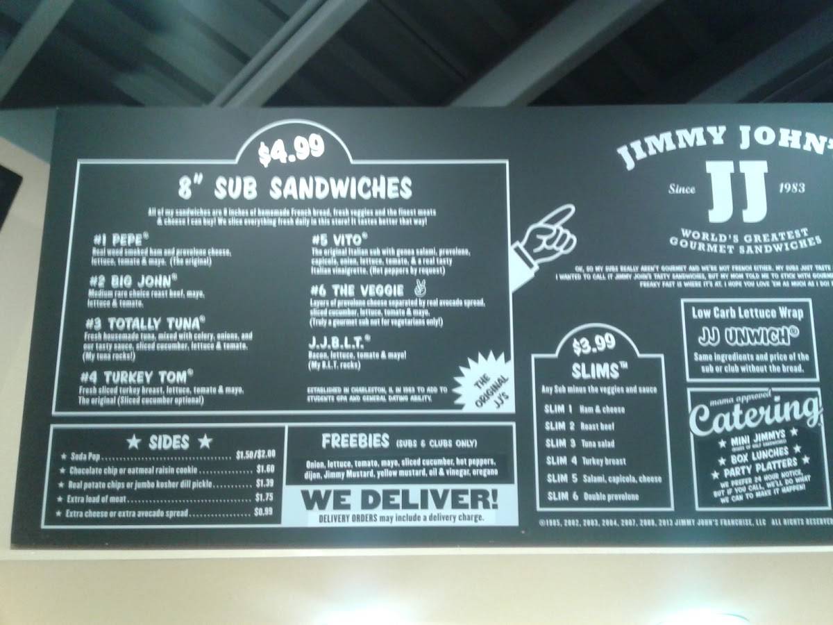 Menu at Jimmy John's fast food, Ogden, 185 W 12th St