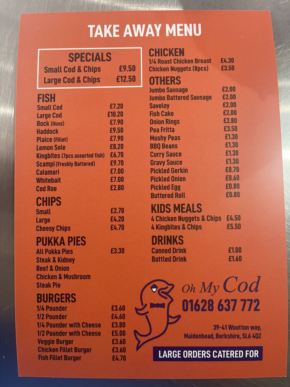 Menu at Oh My Cod fast food, Maidenhead