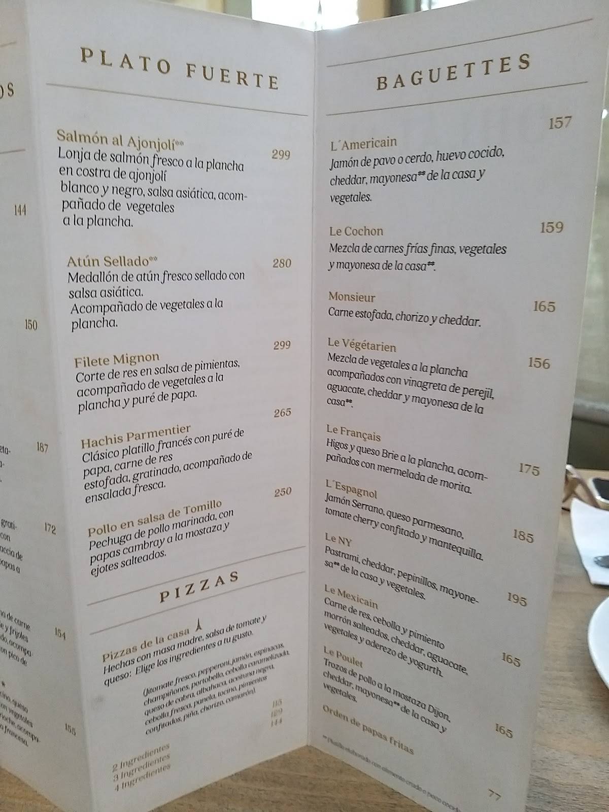 Carta de Ohlala Panadería Bistró Valle Real, Guadalajara