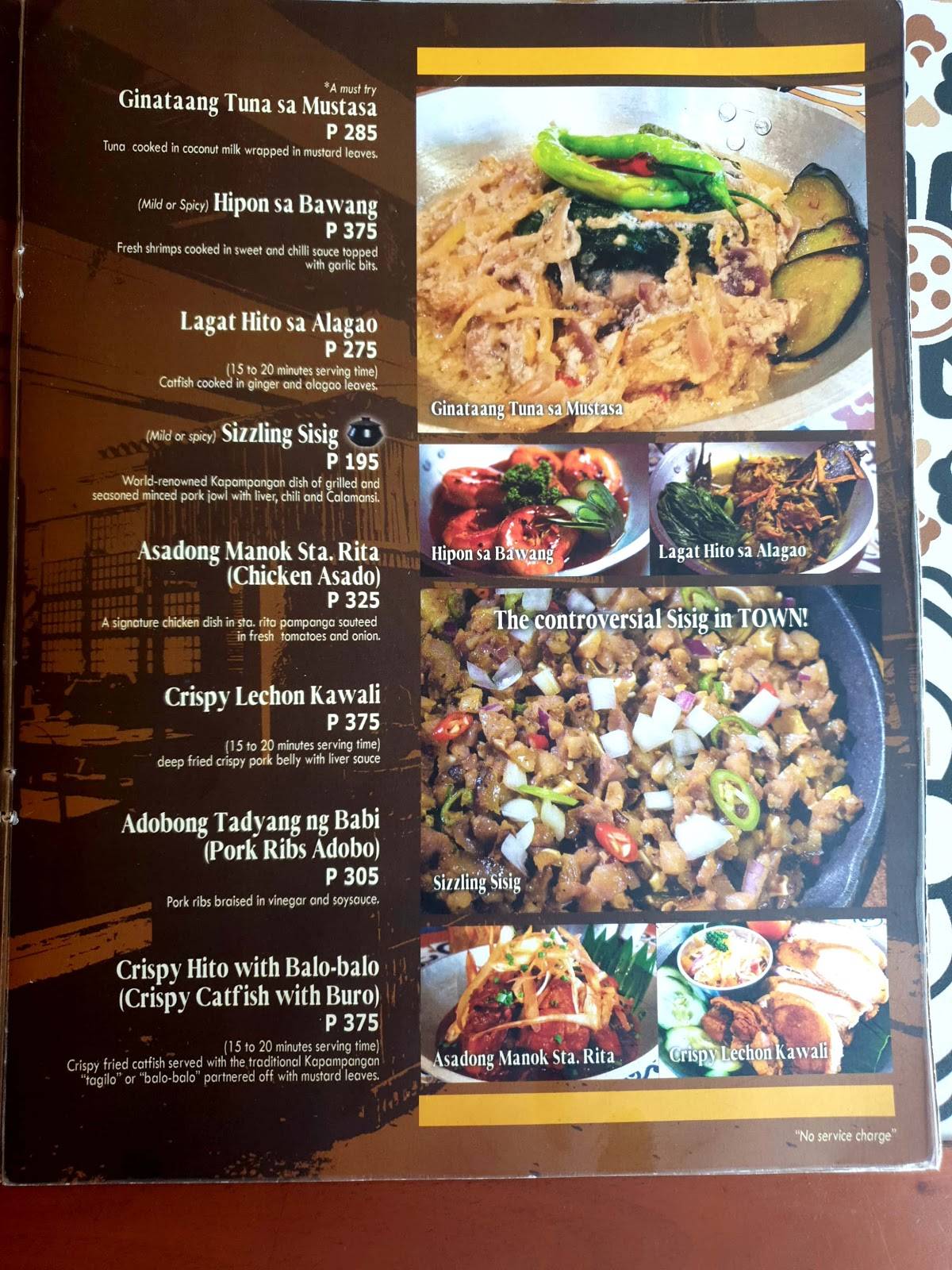 Menu at O'ini restaurant, Quezon City